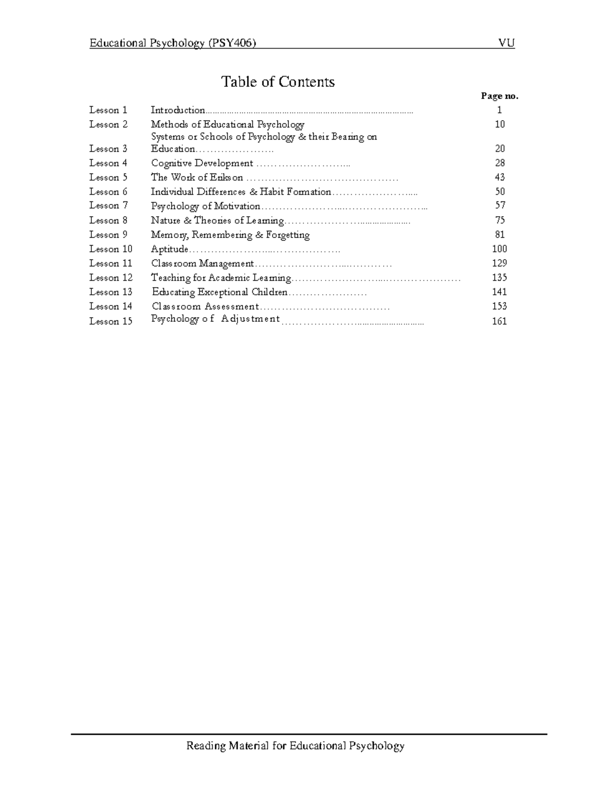 PSY406 handouts 1 45 - this handout have all lec - Table of Contents ...