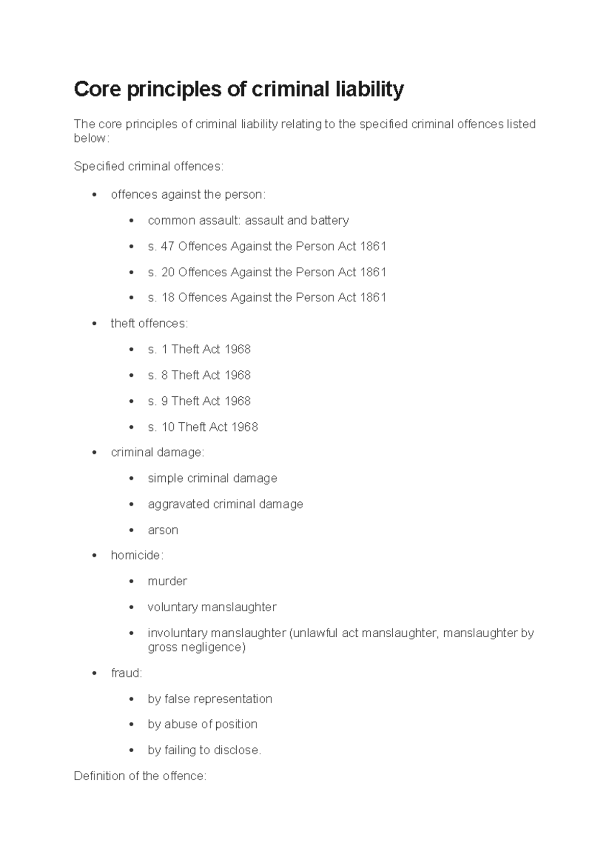 Exam checklist SRA wesbite - Core principles of criminal liability The ...