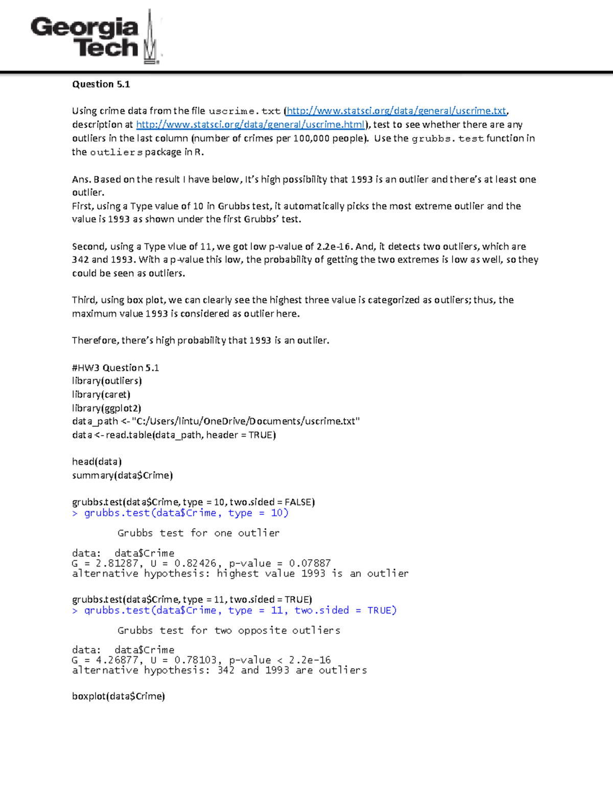 Question 5 - Question 5. 1 Using crime data from the file uscrime ...