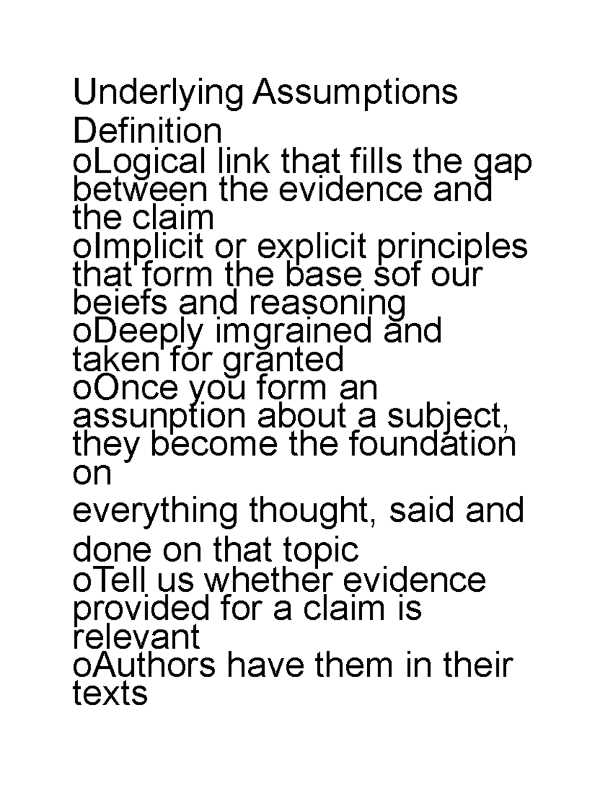 Summary - Assumptions and definitions - Underlying Assumptions ...