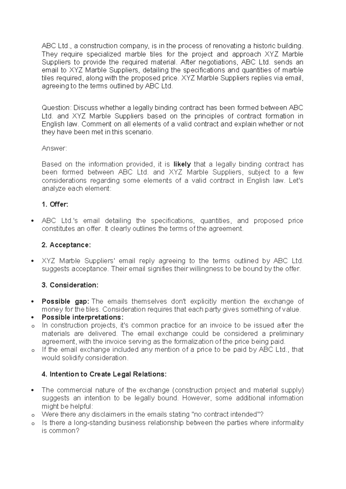 Case study law - None - ABC Ltd., a construction company, is in the ...