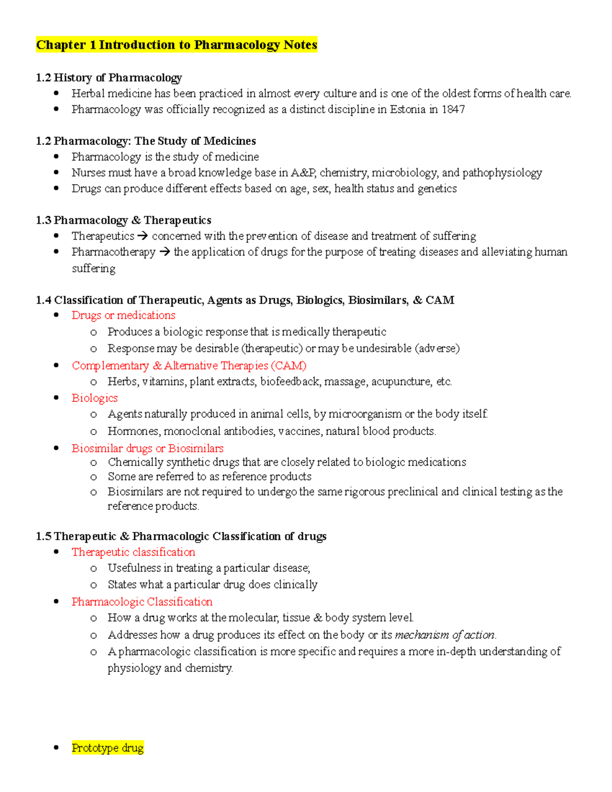 Ch. 1 Introduction to Pharmacology Notes - Pharmacology was officially ...