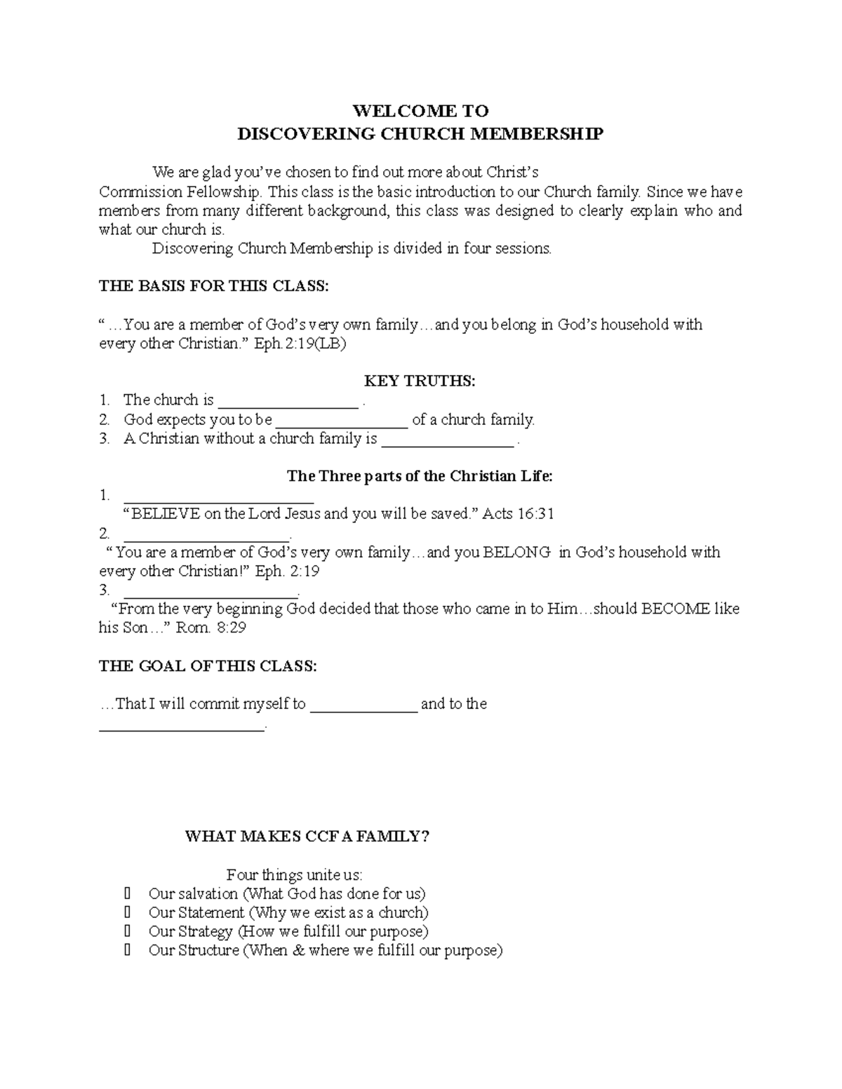 101 students - Class 101- Membership - WELCOME TO DISCOVERING CHURCH ...