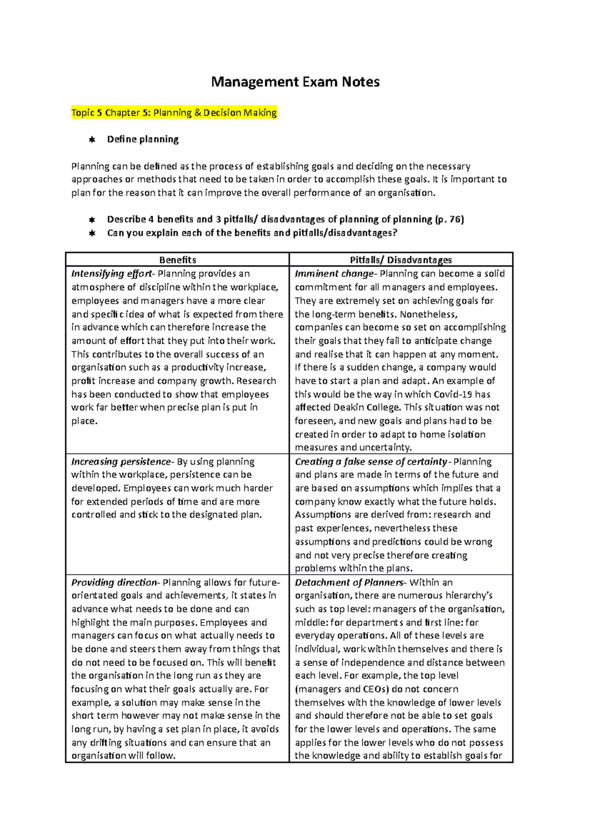 Management Exam Notes - Management Exam Notes Topic 5 Chapter 5 ...