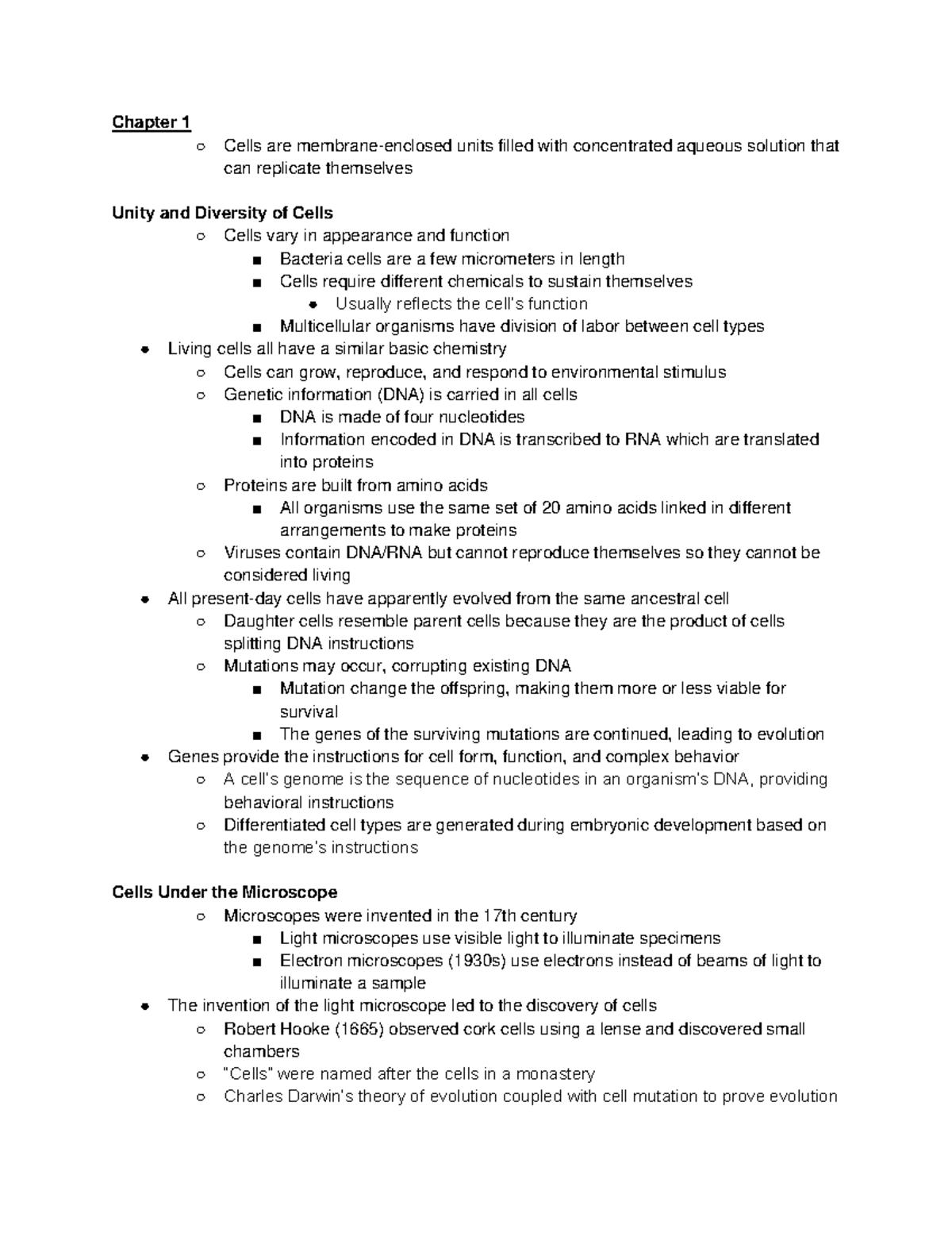 Cell and molecular bio notes - Chapter 1 Cells are membrane-enclosed ...