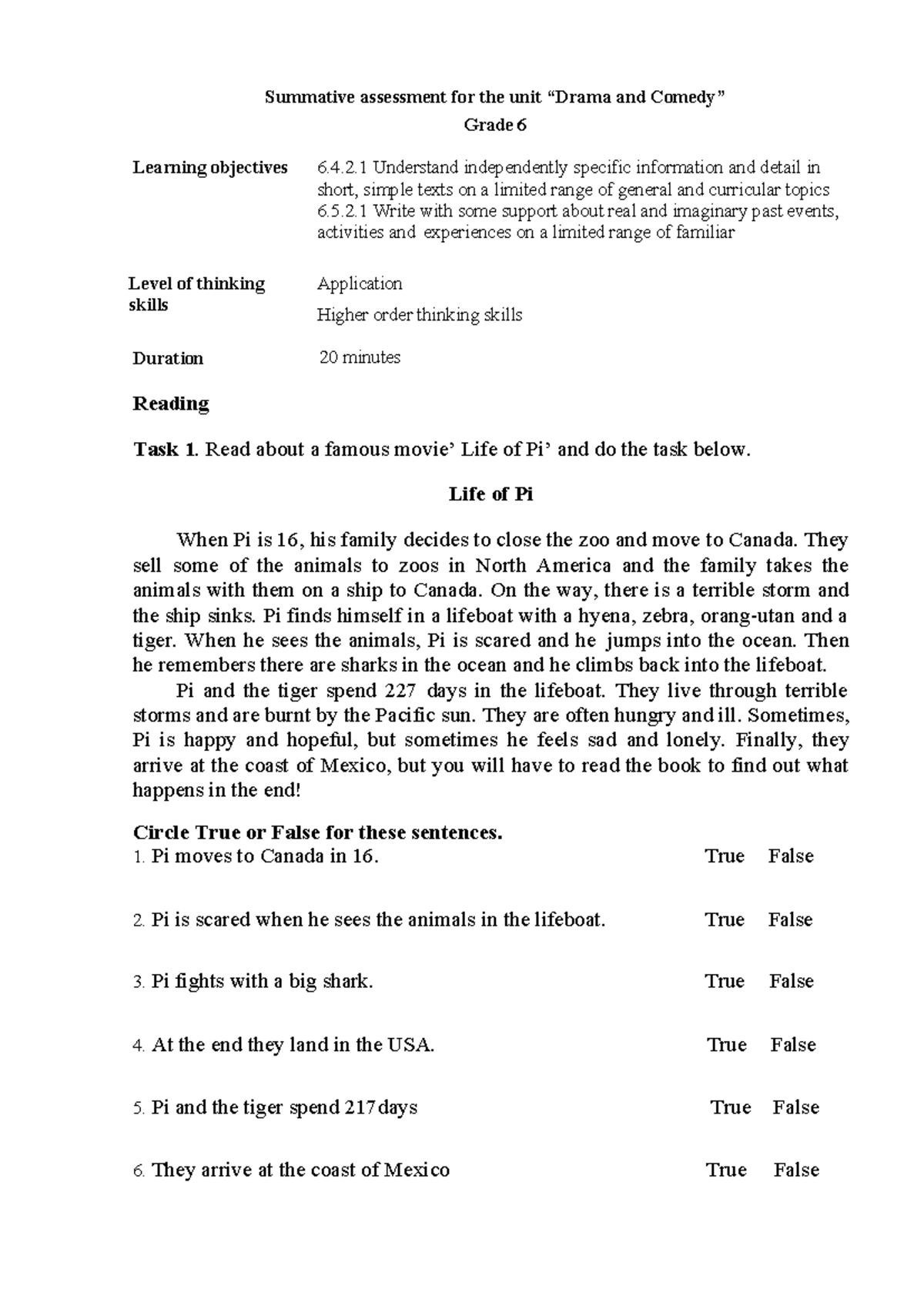 Sa 2 - ddffg - Summative assessment for the unit “Drama and Comedy ...