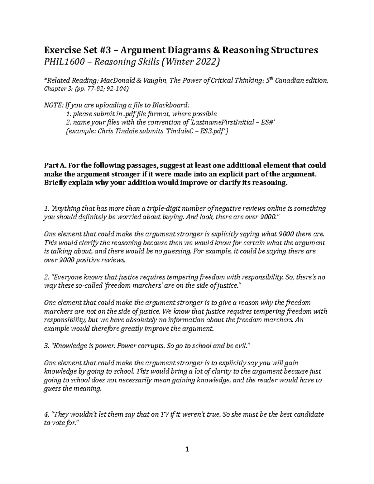 Exercise Set 3 - Argument Diagrams - Exercise Set #3 – Argument ...