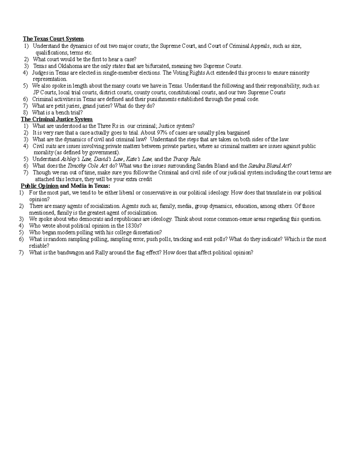 1133-Test 3 review-2 - The Texas Court System. Understand the dynamics ...