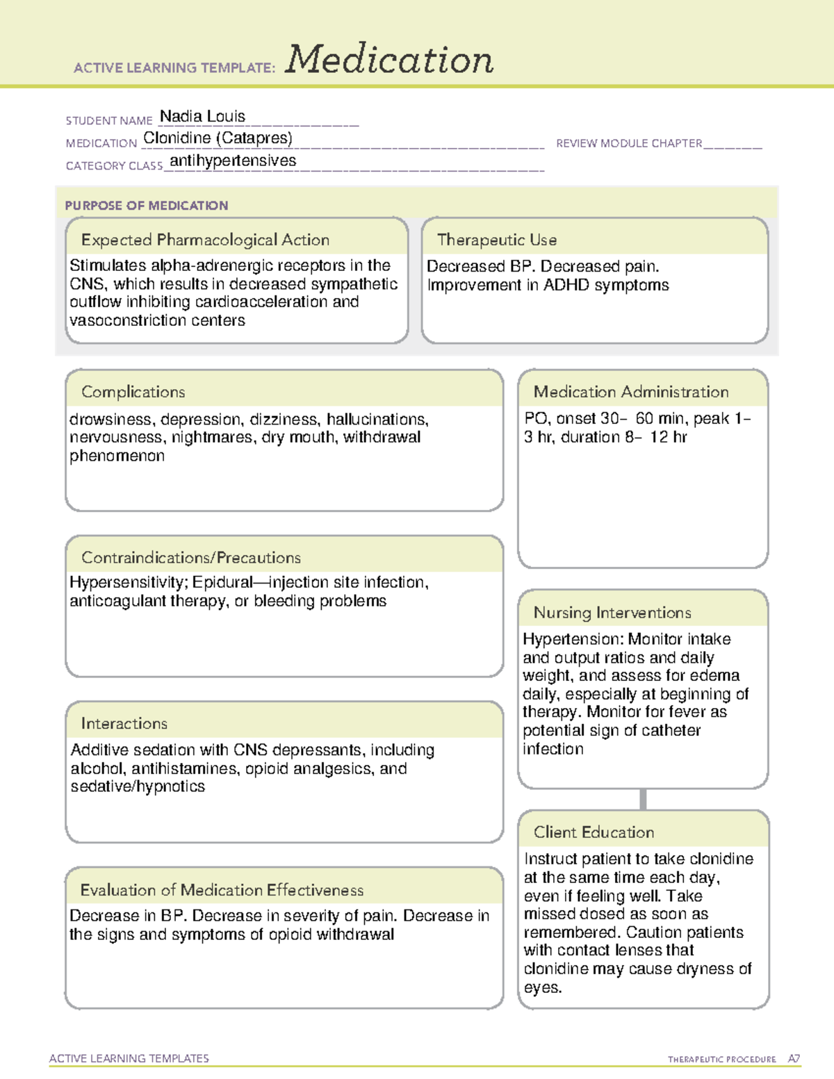 Clonodine - Using the ATI Active Learning Medication Template and ATI ...