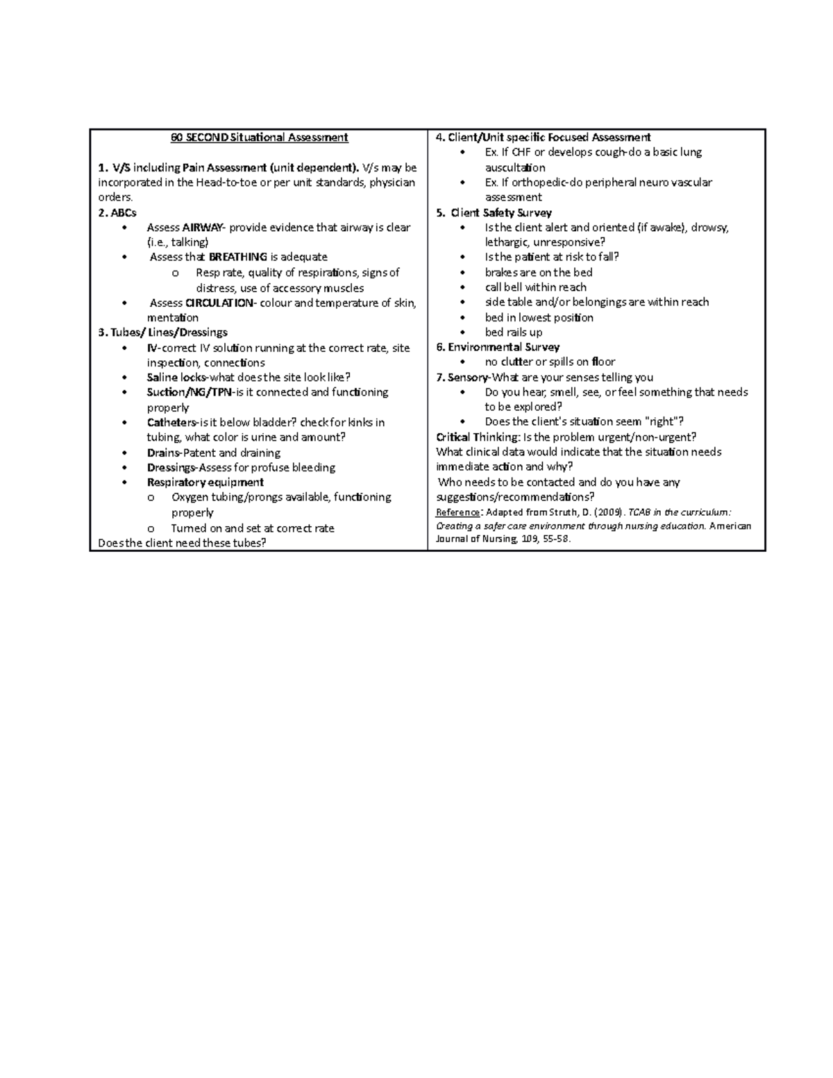60 Second Situational Assessment Card - 60 SECOND Situational ...