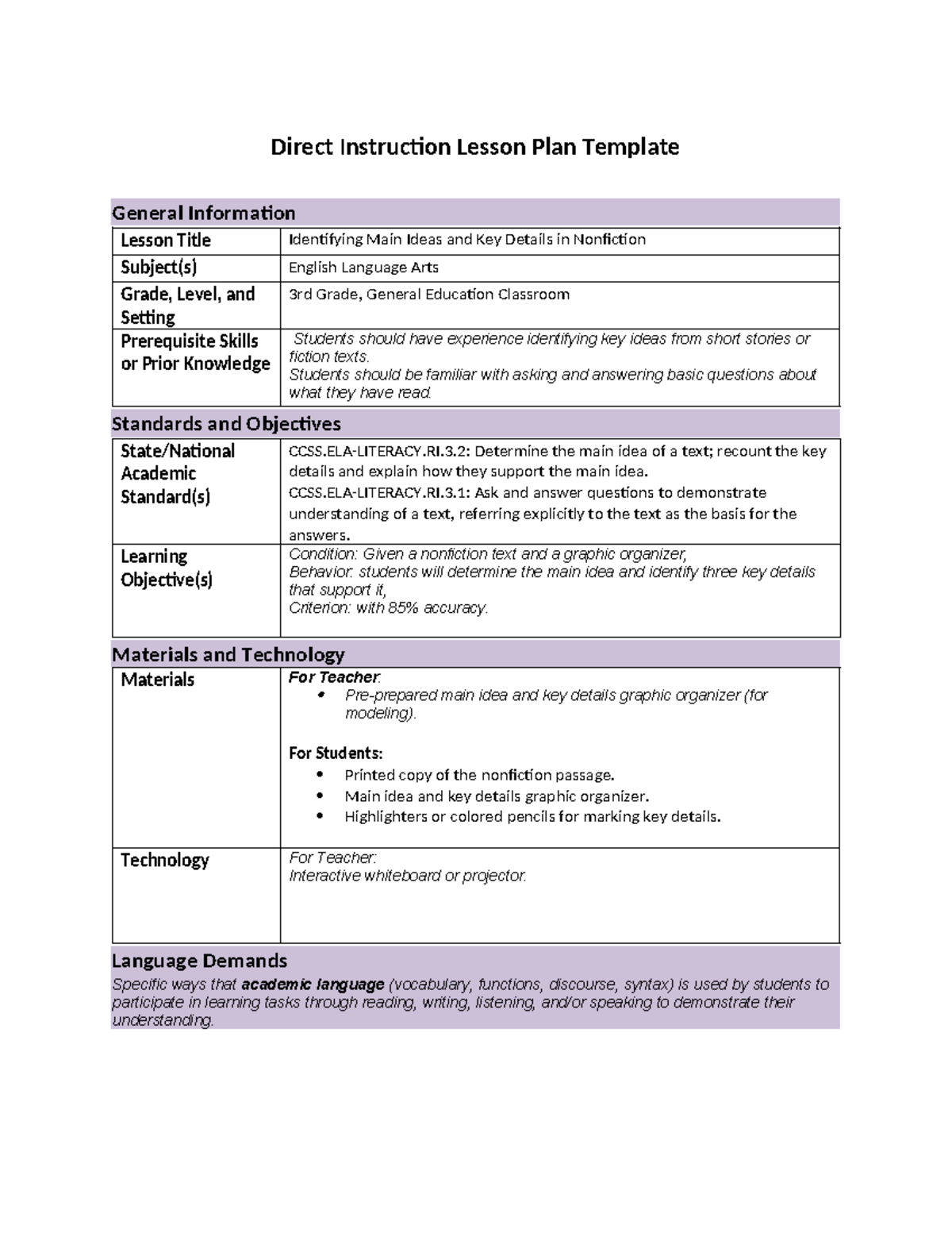 LYM2 Task 1 - lesson plan passed - Direct Instruction Lesson Plan ...