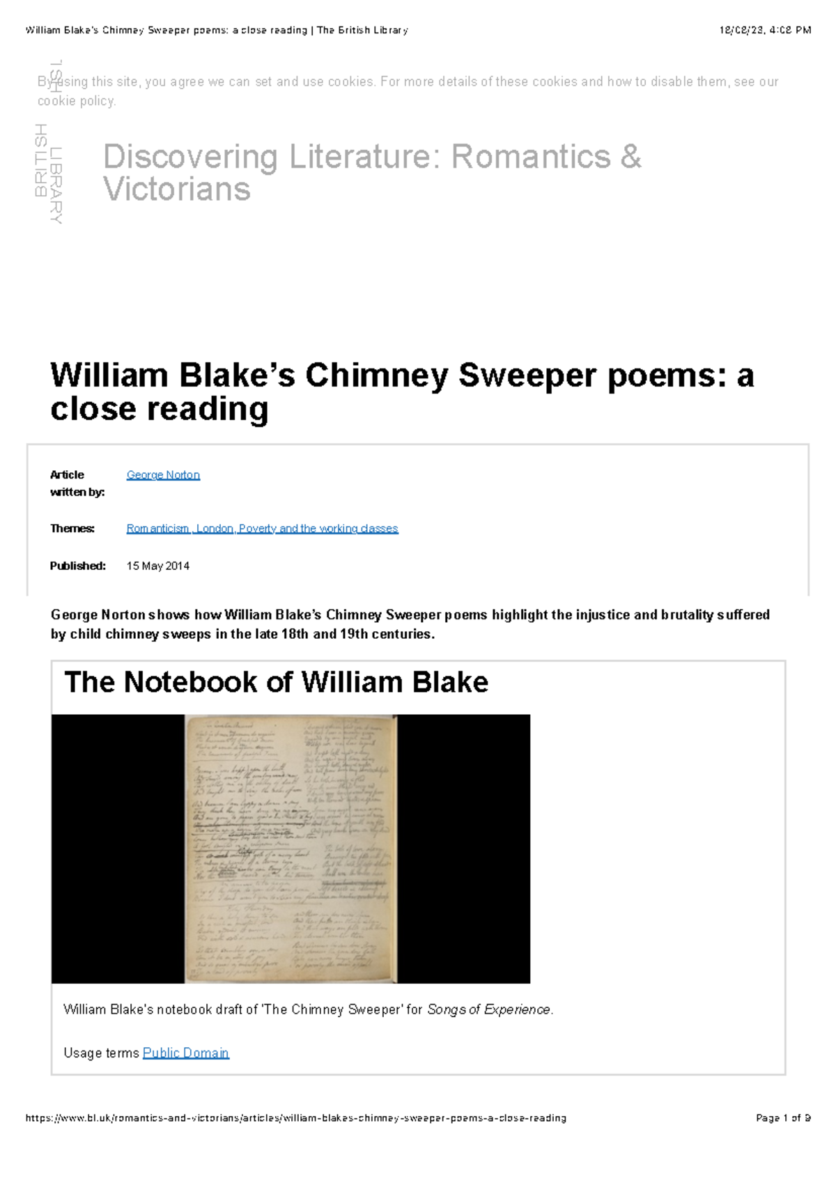 William Blake’s Chimney Sweeper poems a close reading The British ...