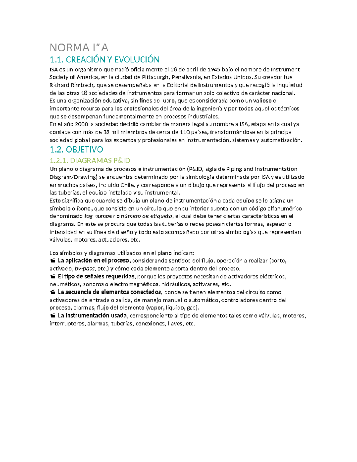 Norma P&ID - Introducción - NORMA I“A 1. CREACIÓN Y EVOLUCIÓN ISA es un ...