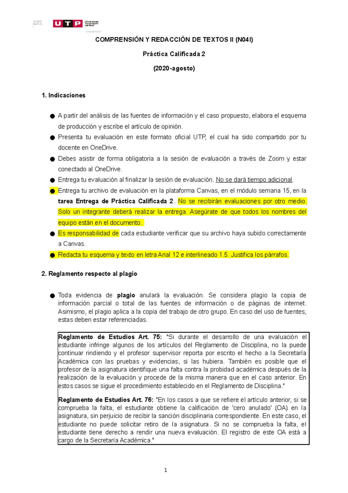 S15. s2 - Práctica Calificada 2 - COMPRENSIÓN Y REDACCIÓN DE TEXTOS II (N04I) Práctica ...
