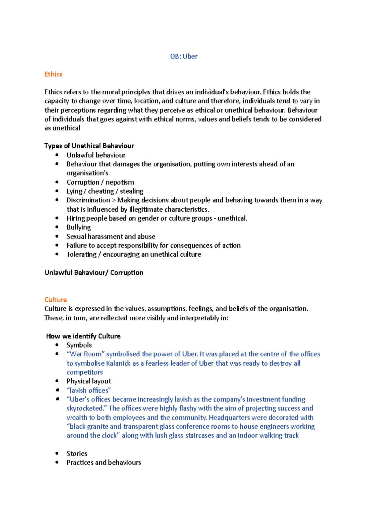 OB- Uber - Summary of how the Uber case relates to ethics - OB: Uber ...