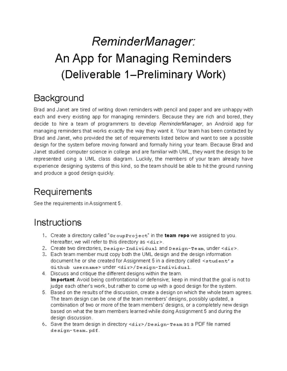 CS370 Abreu Group Project D1 INSTRUCTIONS - ReminderManager: An App for Managing Reminders - Studocu