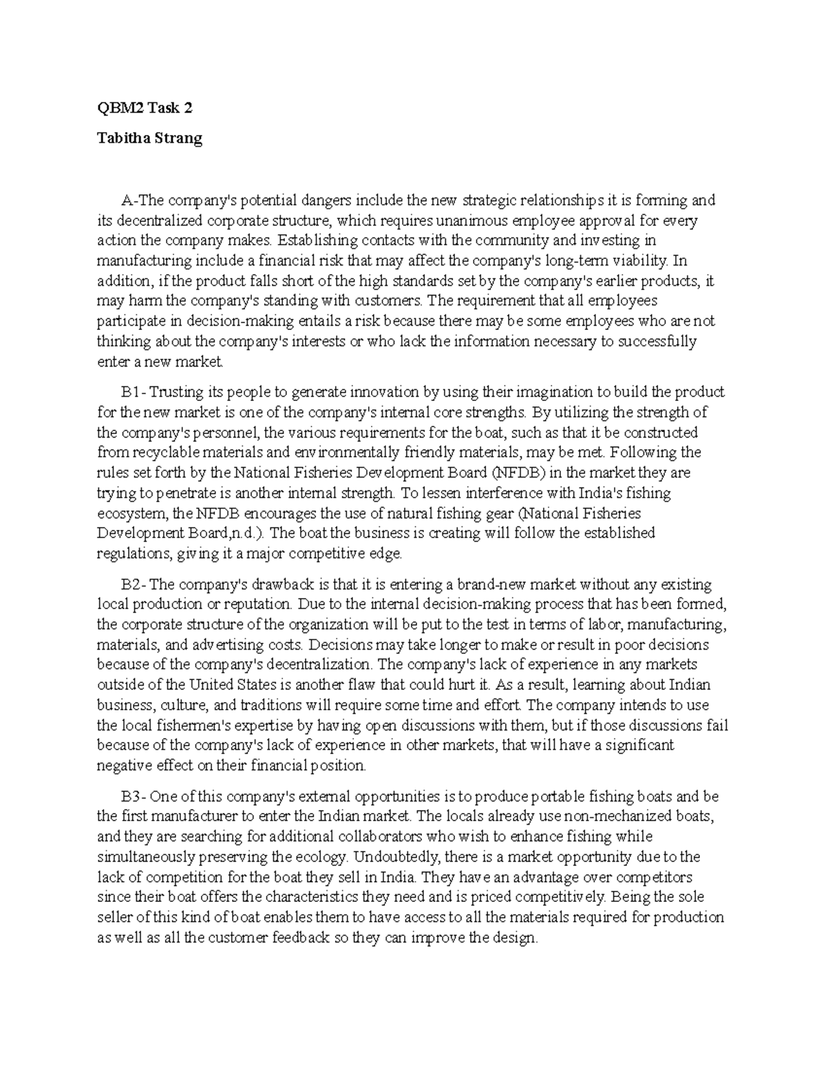 QBM2 Task 2- Revised - task 2 - QBM1 - WGU - Studocu