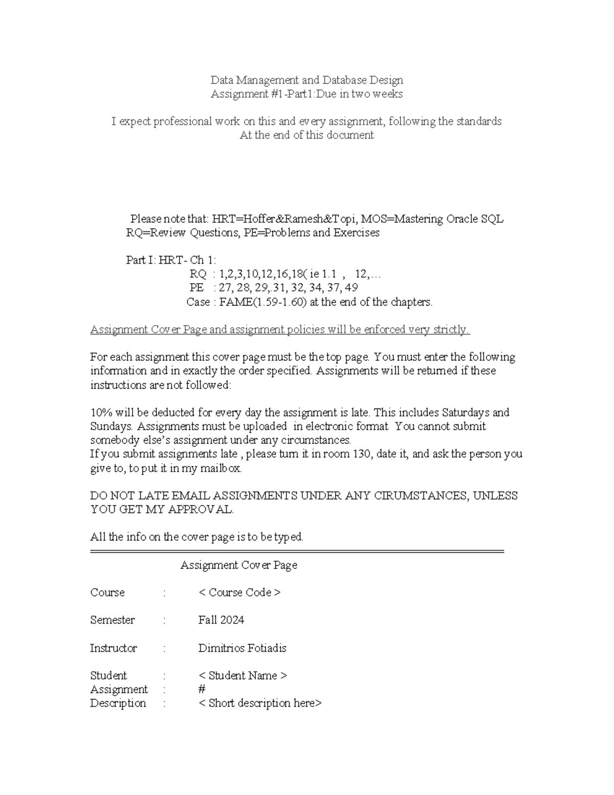 Assignment 1 And Assignment 2 Data Management And Database Design Assignment 1 Part1due In