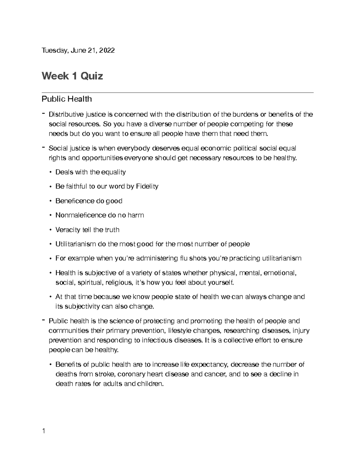 PH week 1 - week 1 exam review - Tuesday, June 21, 2022 Week 1 Quiz ...