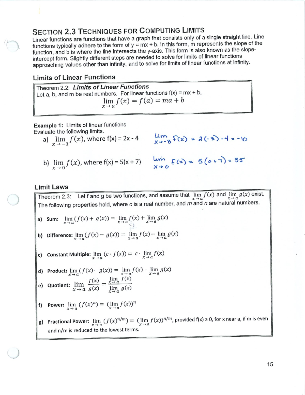 Section 23 Techniques For Computing Limits Class Notes Section 2 Techniques For Computing