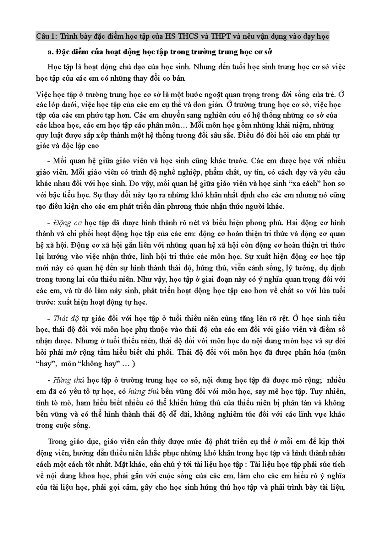 đề-cương-tlh2 - tài liệu kiểm tra giữa kỳ - Câu 1: Trình bày đặc điểm ...