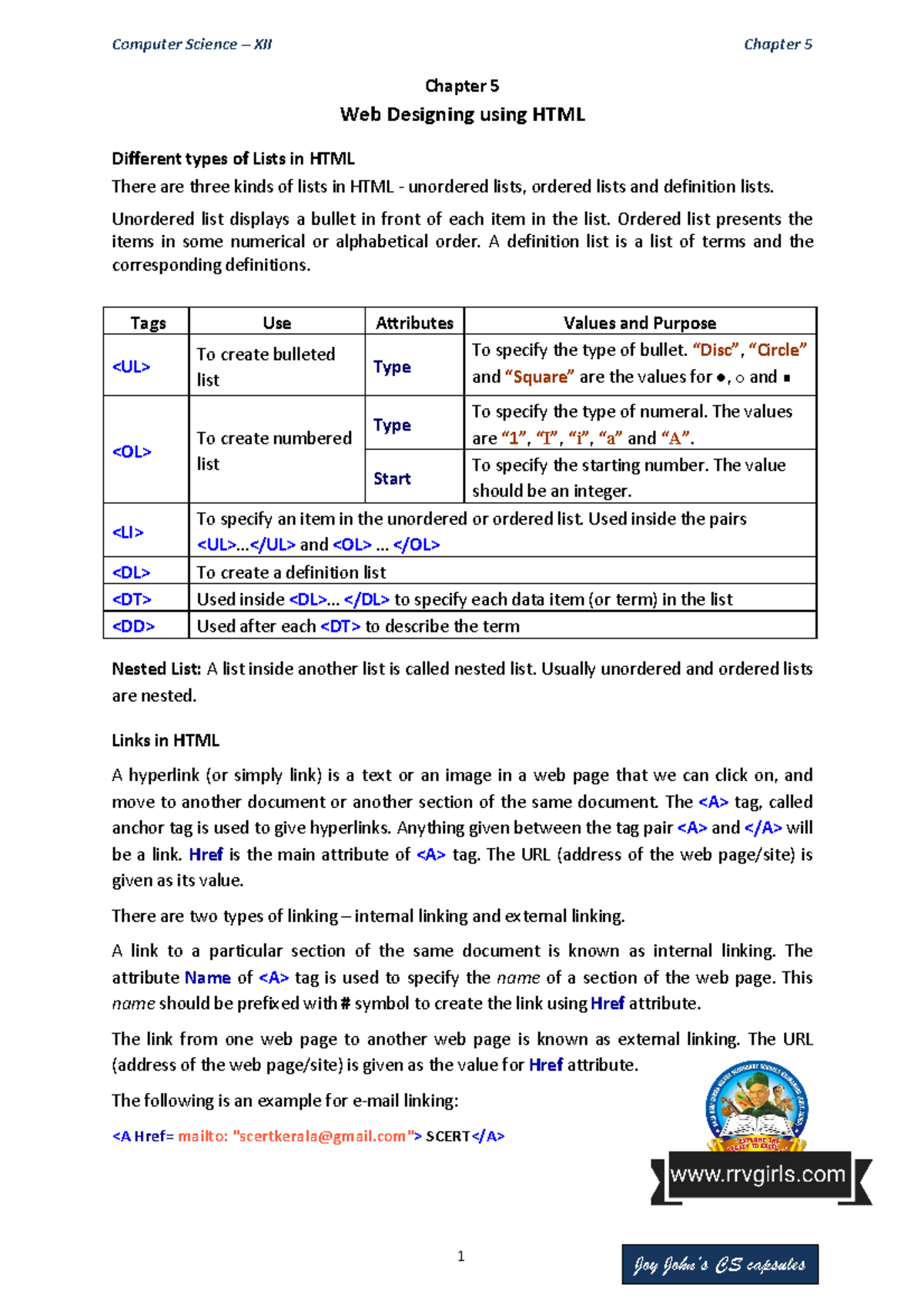Rrv Chapter 5 Web Designing Using Html 1 Chapter 5 Web Designing