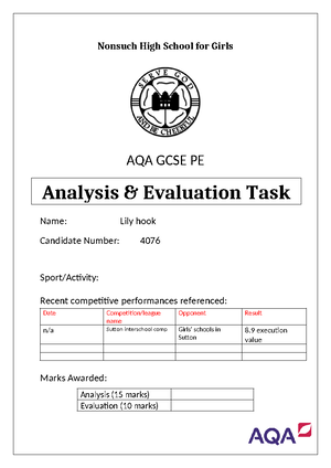 OCR GCSE PE Coursework Exemplar (Cricket) - Name ...