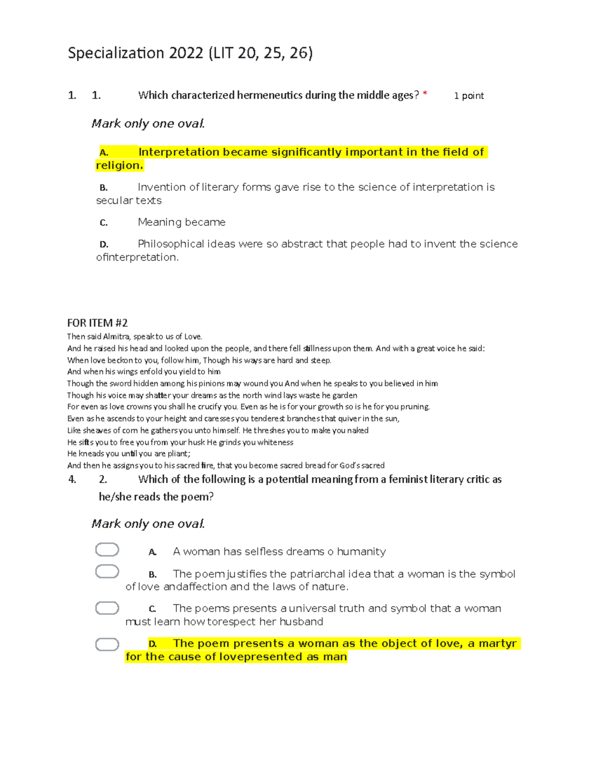Unfinished - HAHAY - Specialization 2022 (LIT 20, 25, 26) 1. 1. Which ...