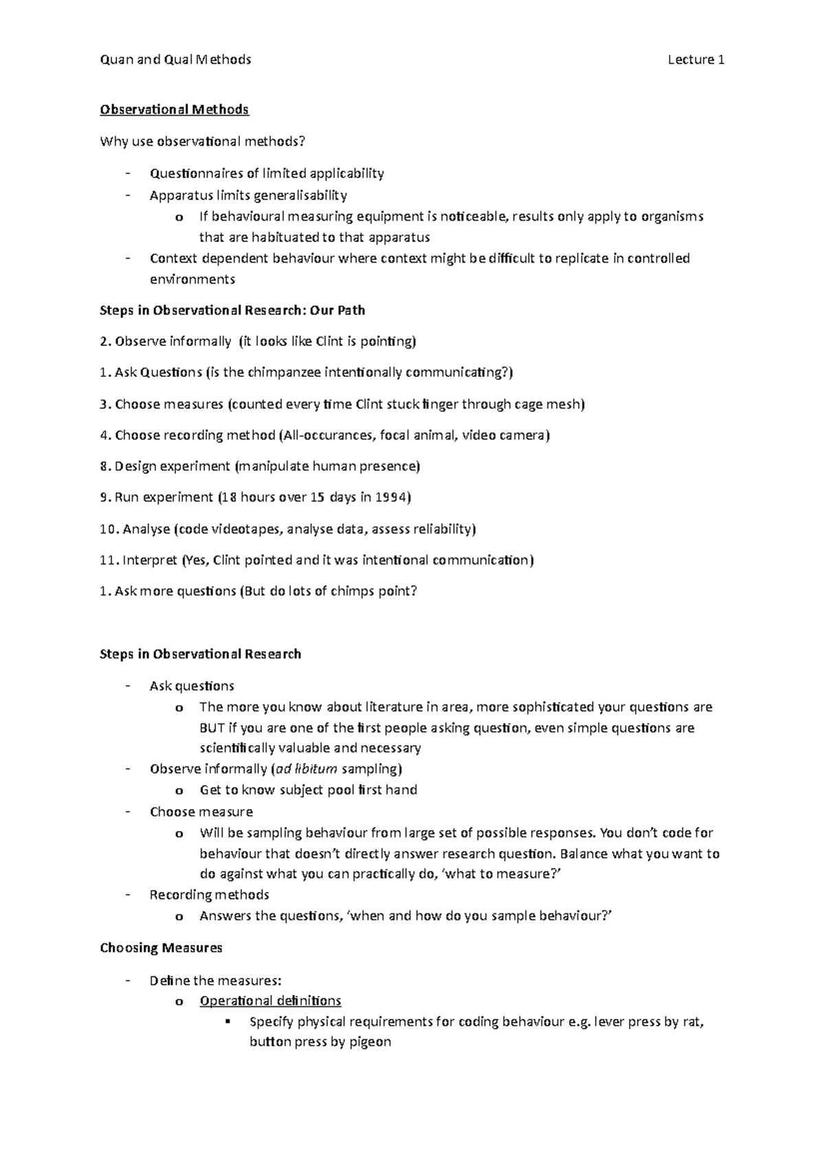 Lecture 1 Observational Methods Quan And Qual Methods Lecture 1 Observational Methods Why 