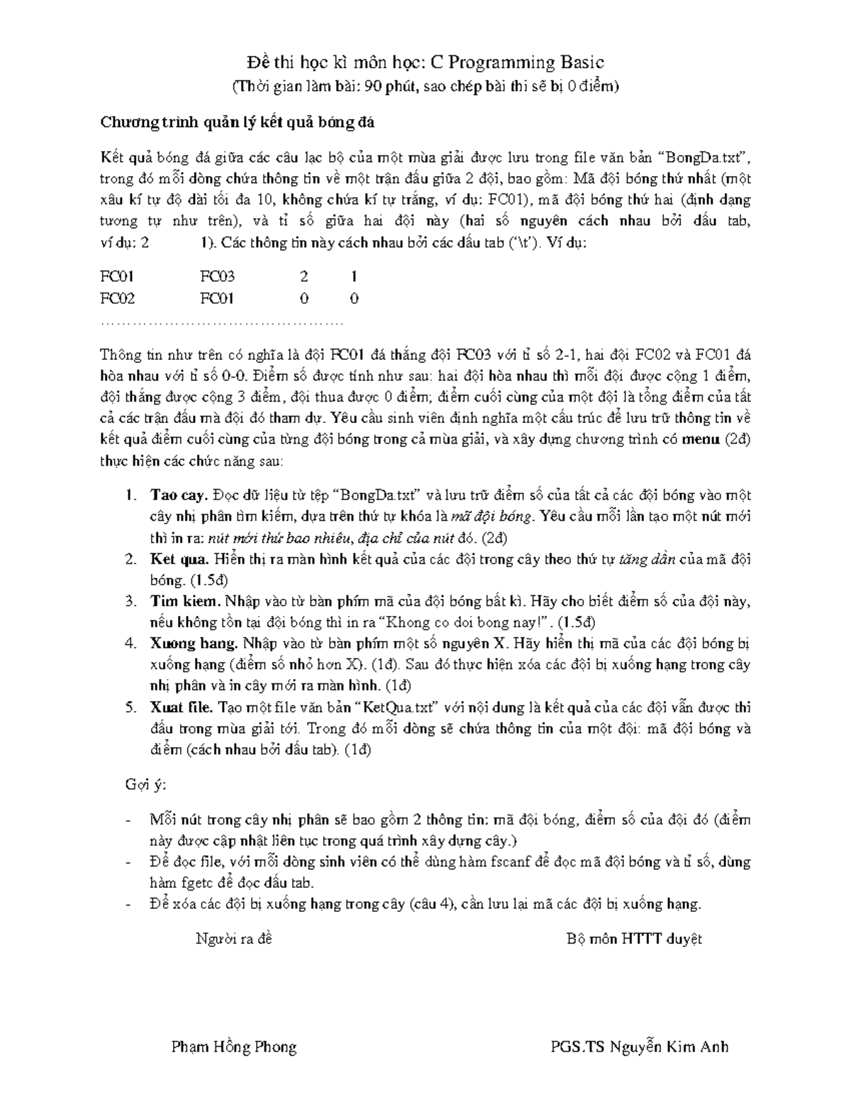 De-thi-CBasic 2013 final - Đề thi học kì môn học: C Programming Basic ...