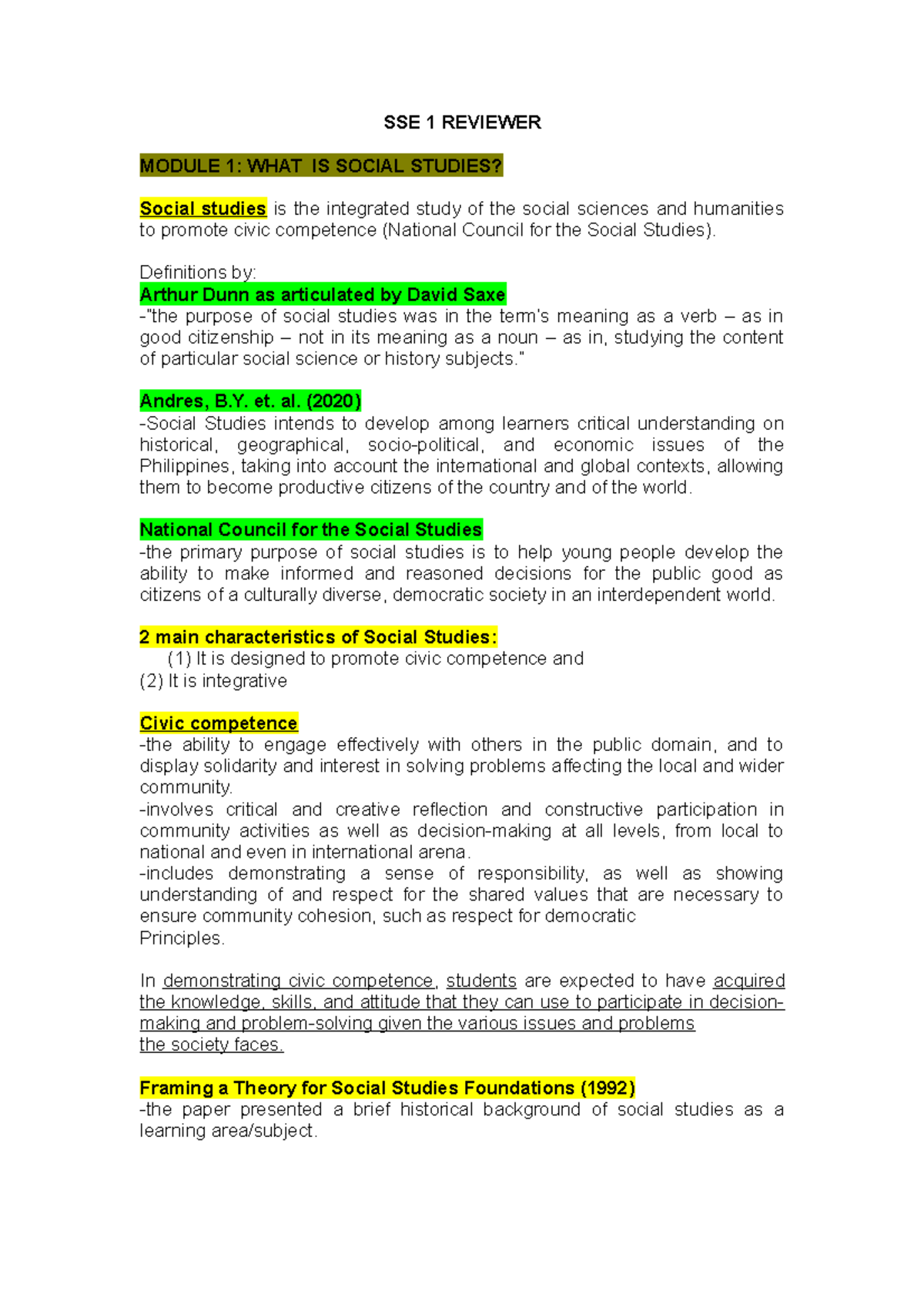 SSE 1 Reviewer - SSE 1 REVIEWER MODULE 1: WHAT IS SOCIAL STUDIES ...