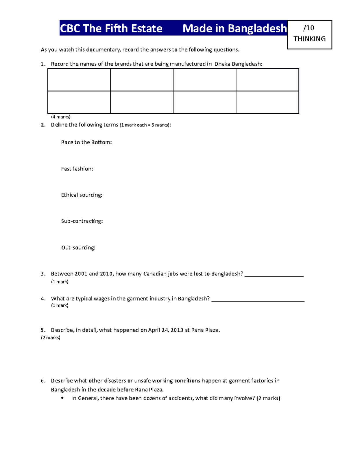 UNIT 4 - 6 CGC1D1 Assignment Questions - The Fifth Estate Worksheet ...