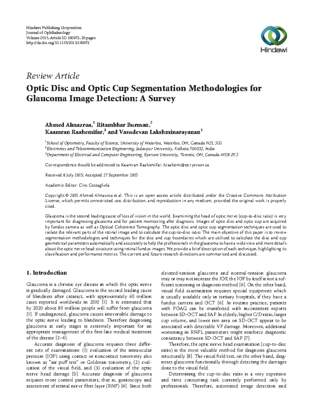 180972 Research Paper On Glaucoma Detection Review Article Optic Disc And Optic Cup