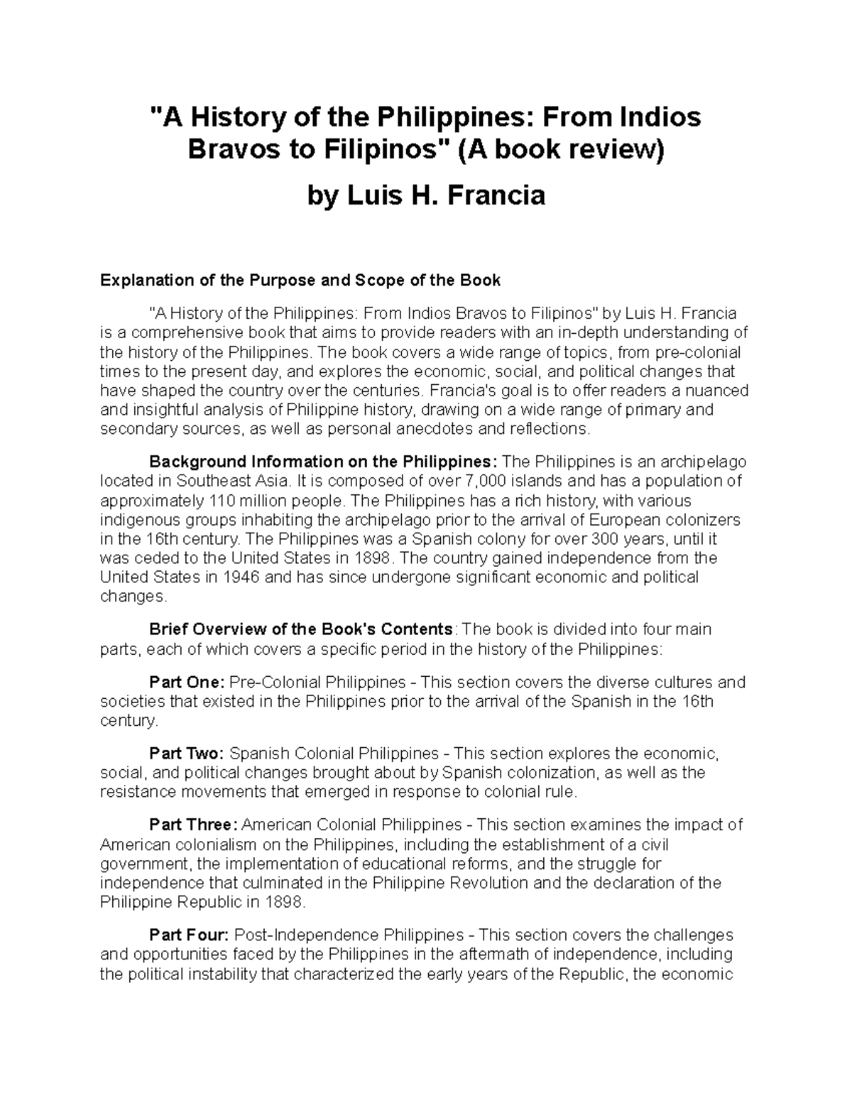 A History of the Philippines From Indios Bravos to Filipinos - "A ...