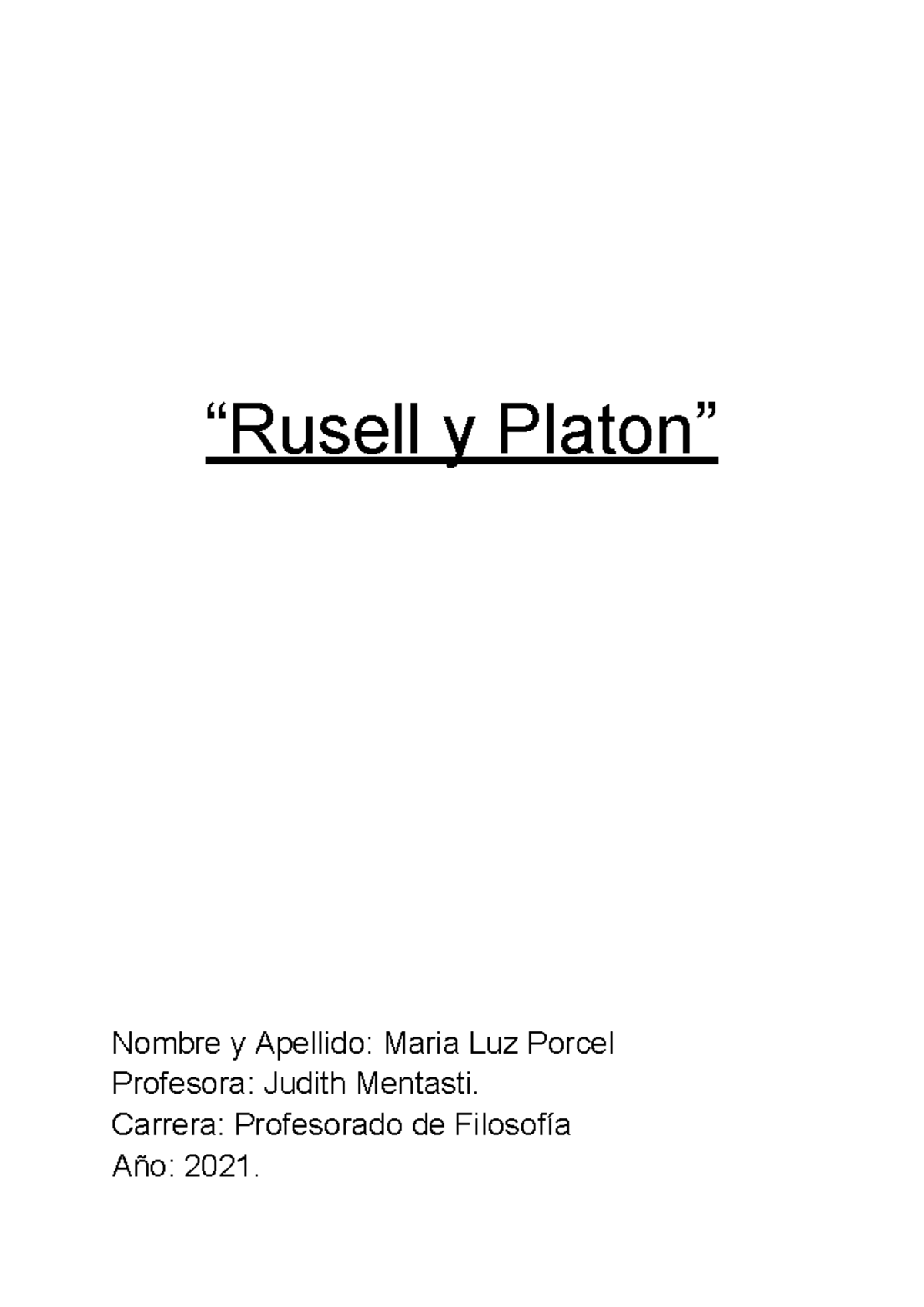 “Rusell y Platon” (1) - Resumen - “Rusell y Platon” Nombre y Apellido ...