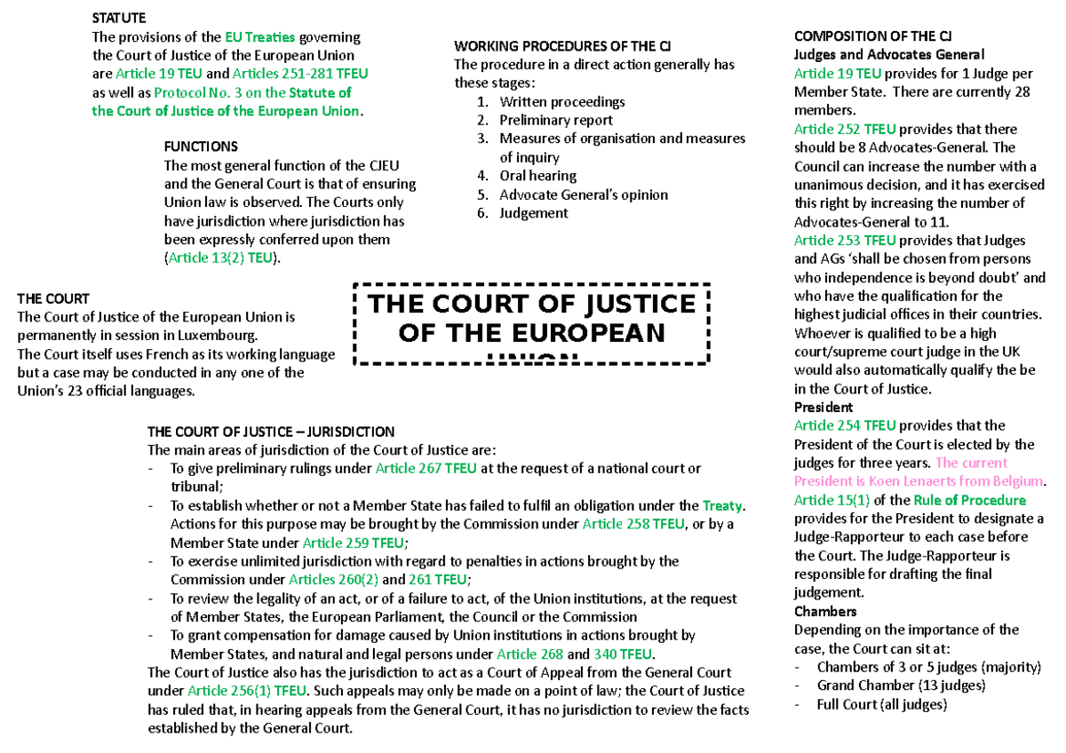 CJ Poster - STATUTE The provisions of the EU Treaties governing the ...