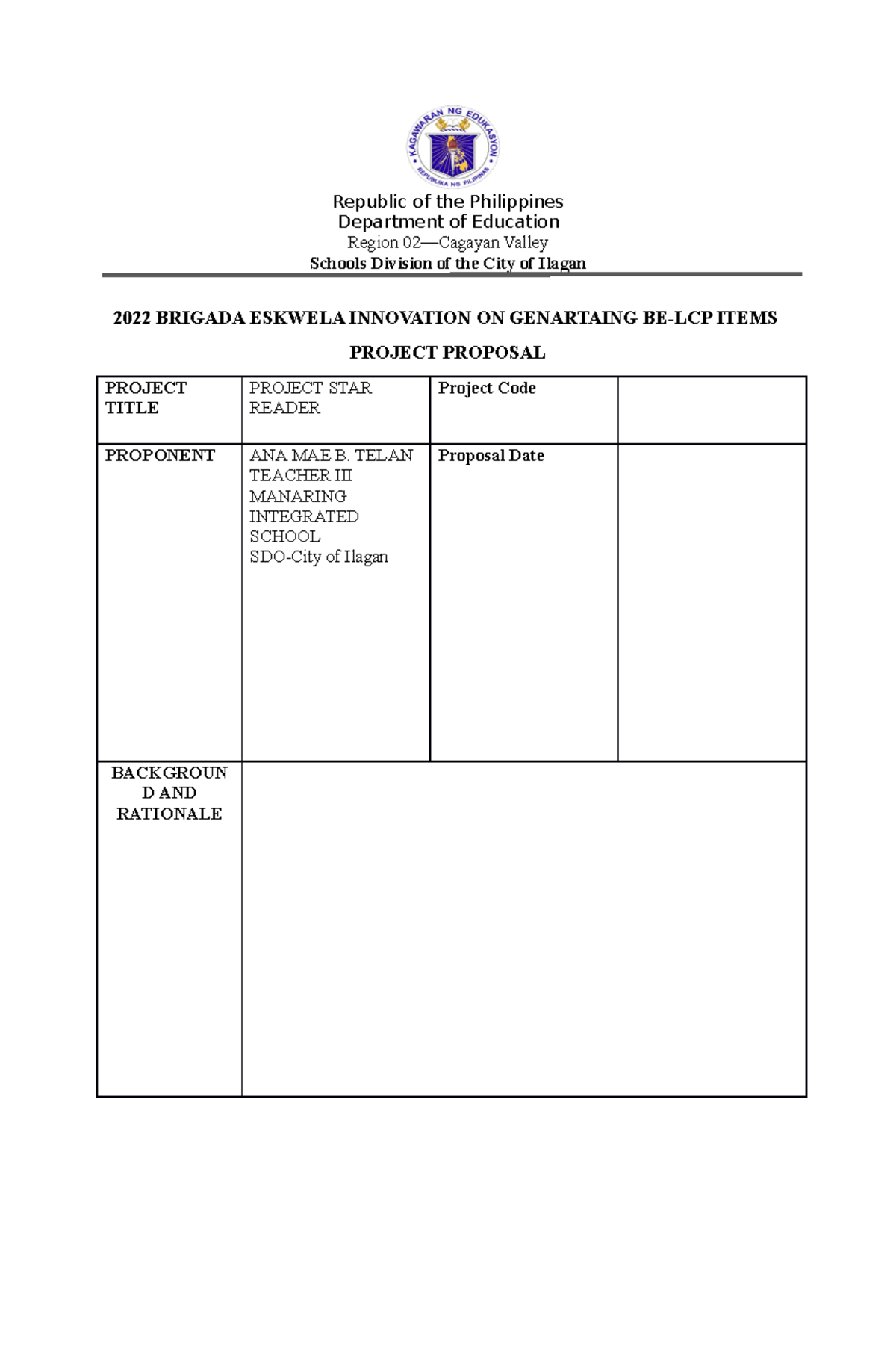 Project-Proposal - Project Proposal Template - Republic of the ...