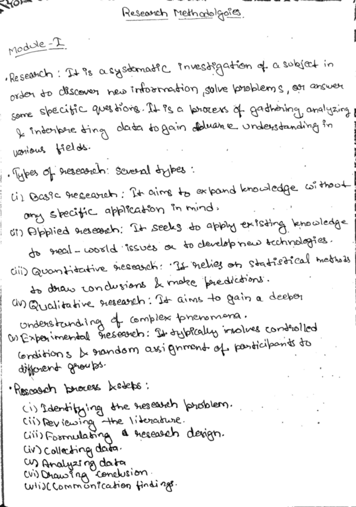 RM notes - Master of Computer Applications - Studocu