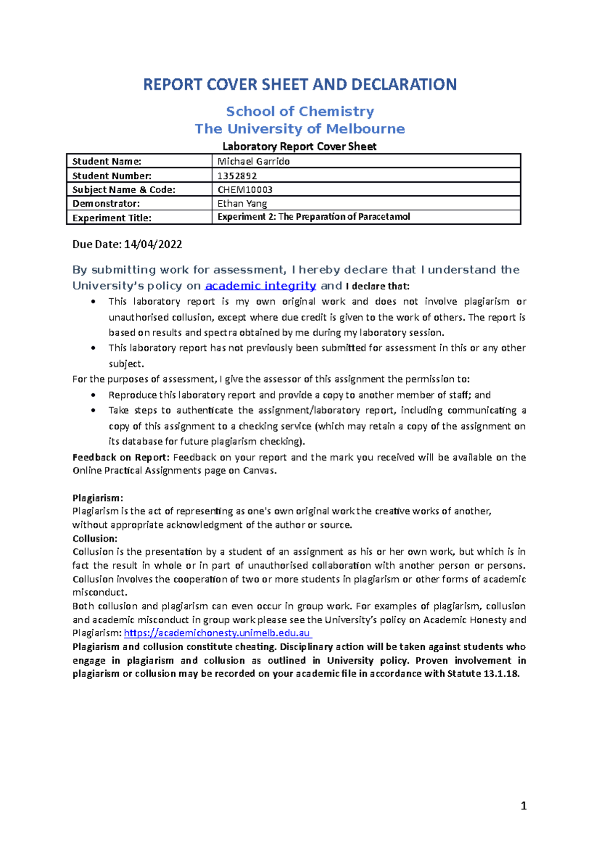 Exp2 10003 2022 Student Report Template Michael Garrido - REPORT COVER ...