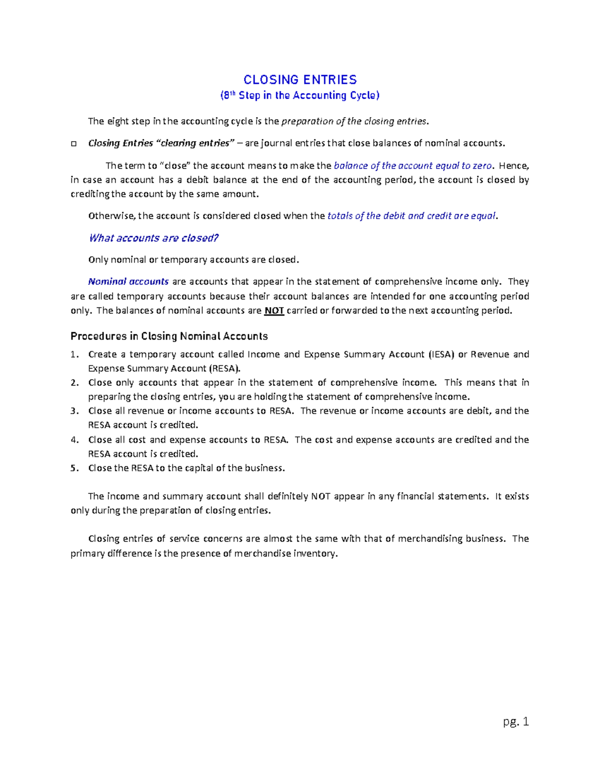 Closing Entries - ..... - CLOSING ENTRIES (8th Step in the Accounting ...