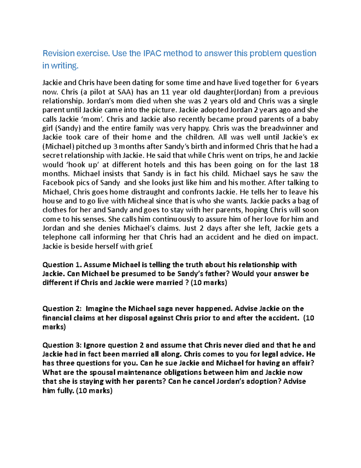 Revision exercise 2024 PDF - Revision exercise. Use the IPAC method to ...