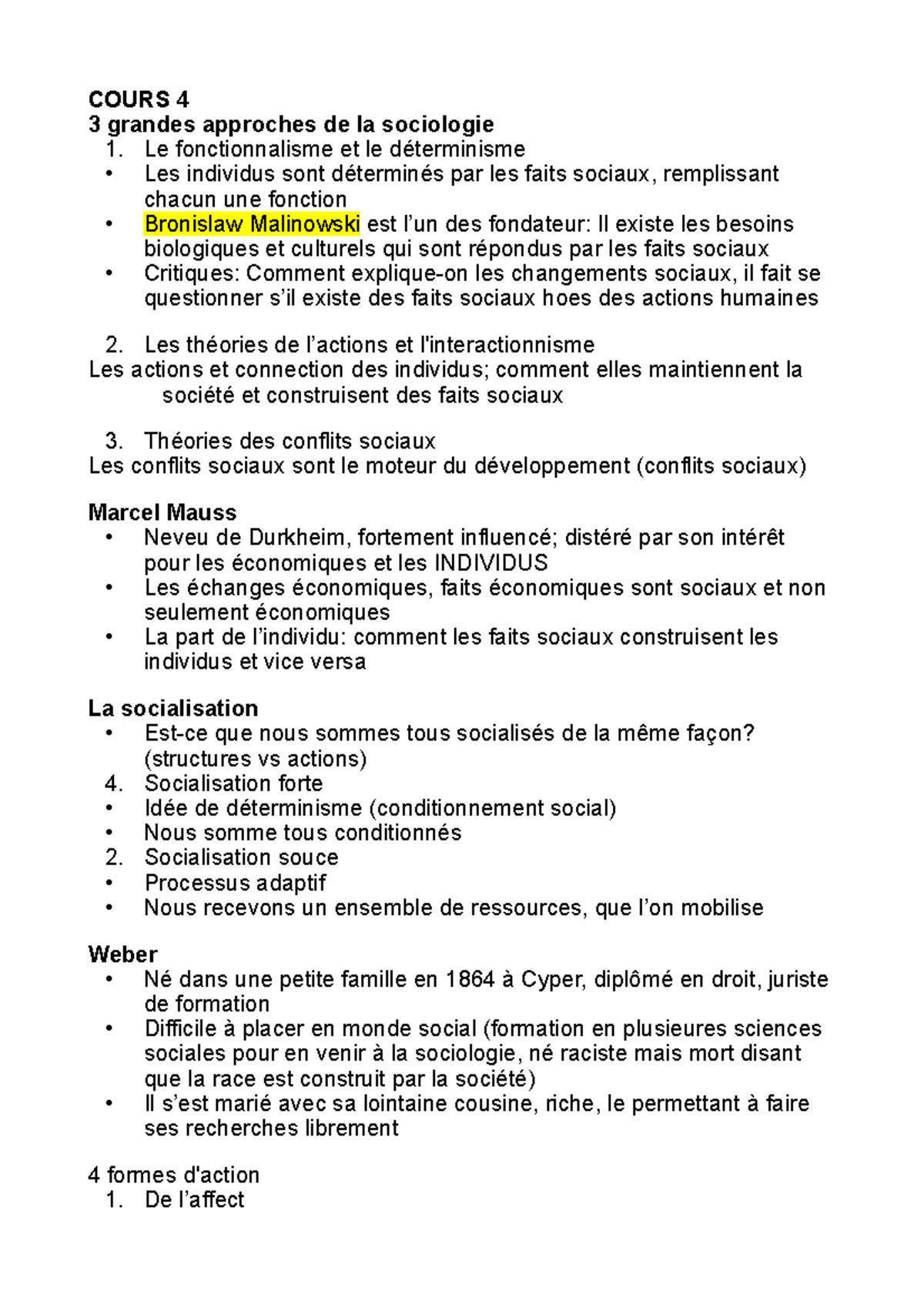 Cours 4 socio - COURS 4 3 grandes approches de la sociologie 1. Le fonctionnalisme et le - Studocu