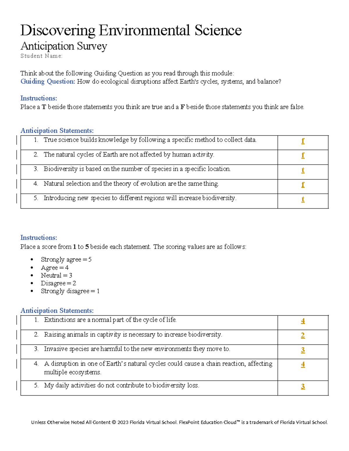 01 00 anticipation survey - Discovering Environmental Science ...