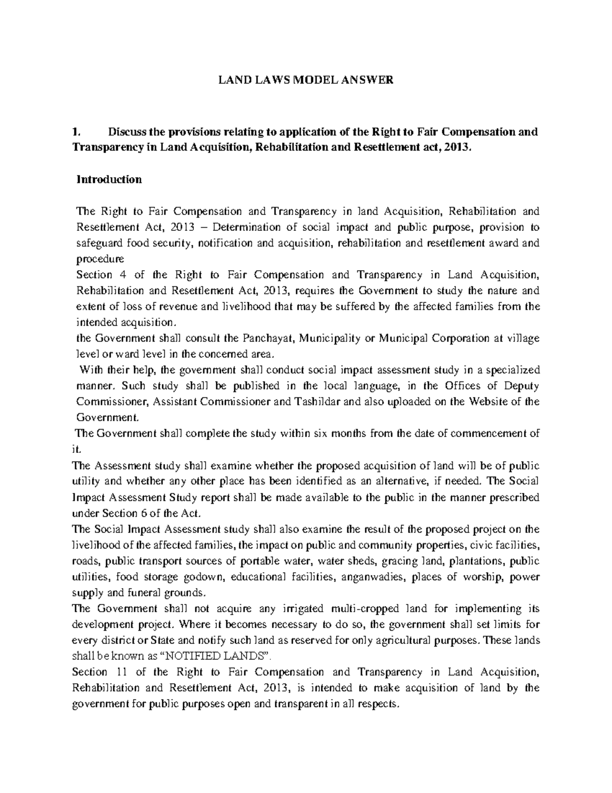 Land laws model answer - Land Laws important - LAND LAWS MODEL ANSWER 1 ...