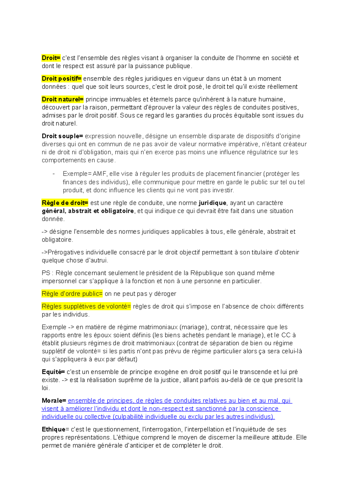 Intro G au droit- Definition - Droit= c’est l’ensemble des règles ...