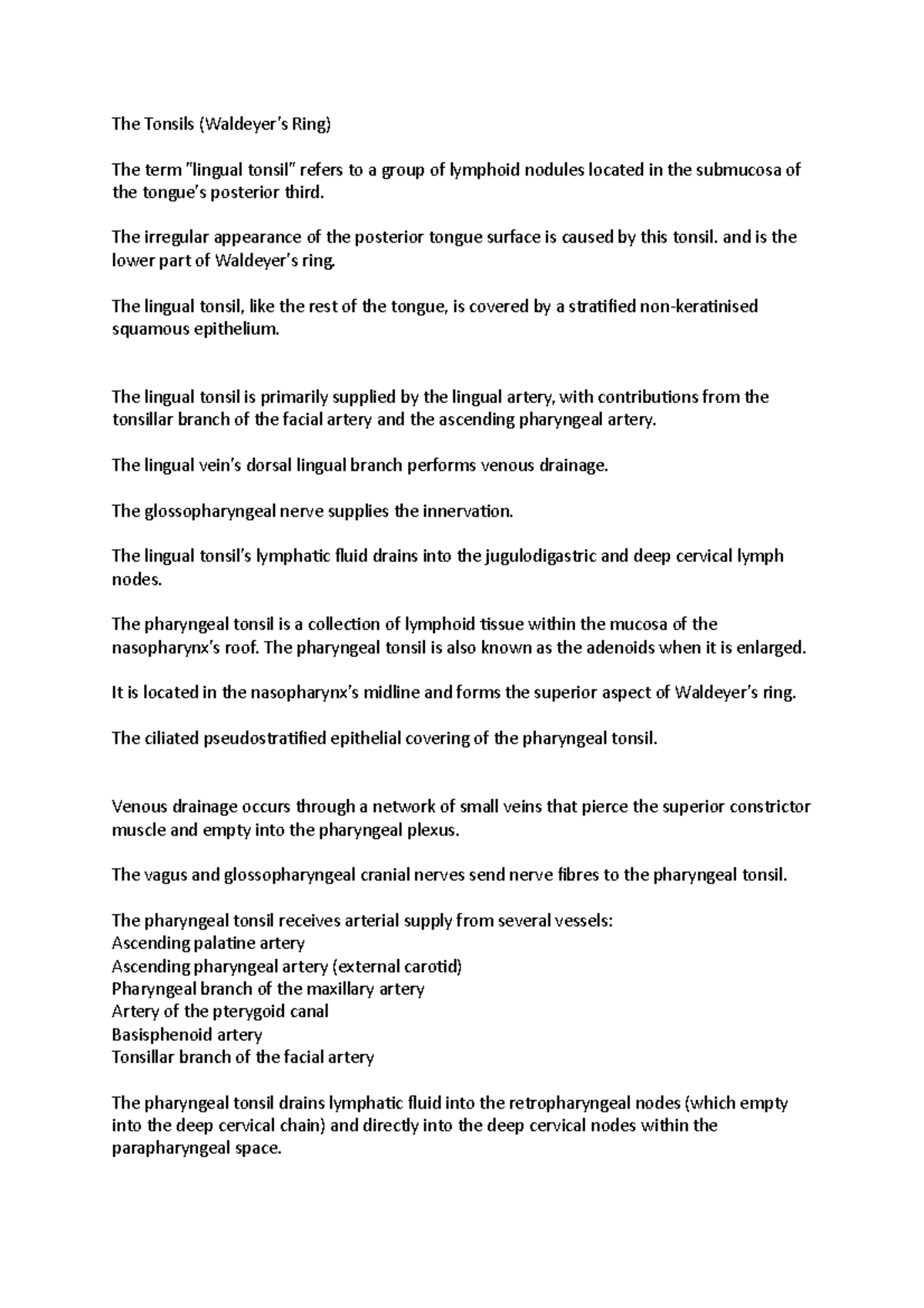 The Tonsils - Anatomy notes - The Tonsils (Waldeyer’s Ring) The term ...