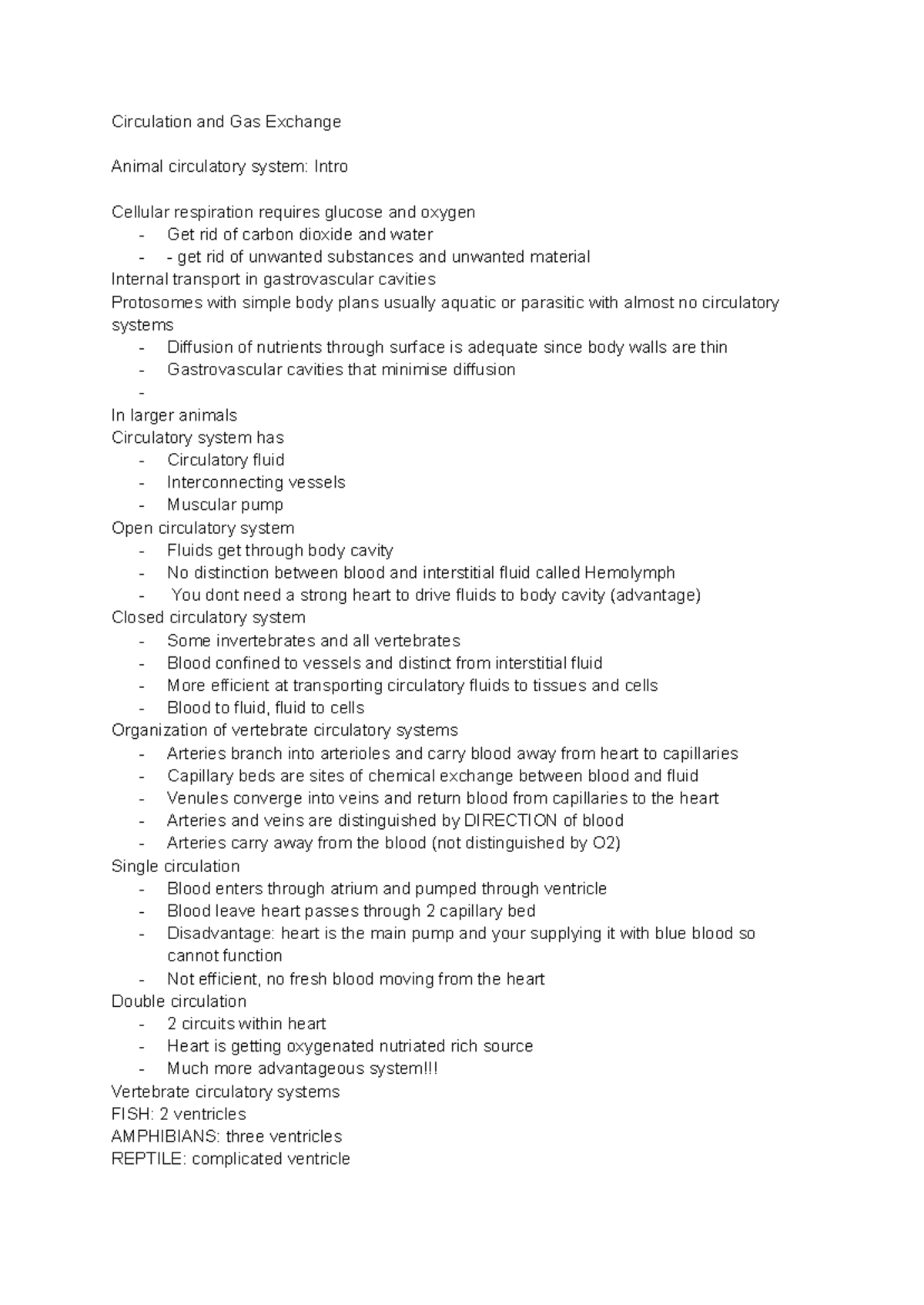 Circulation and Gas Exchange - Circulation and Gas Exchange Animal ...