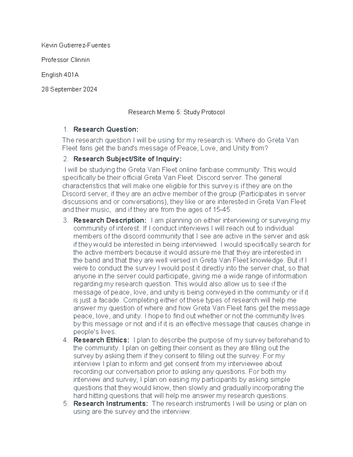 Research Memo 5 - Kevin Gutierrez-Fuentes Professor Clinnin English ...