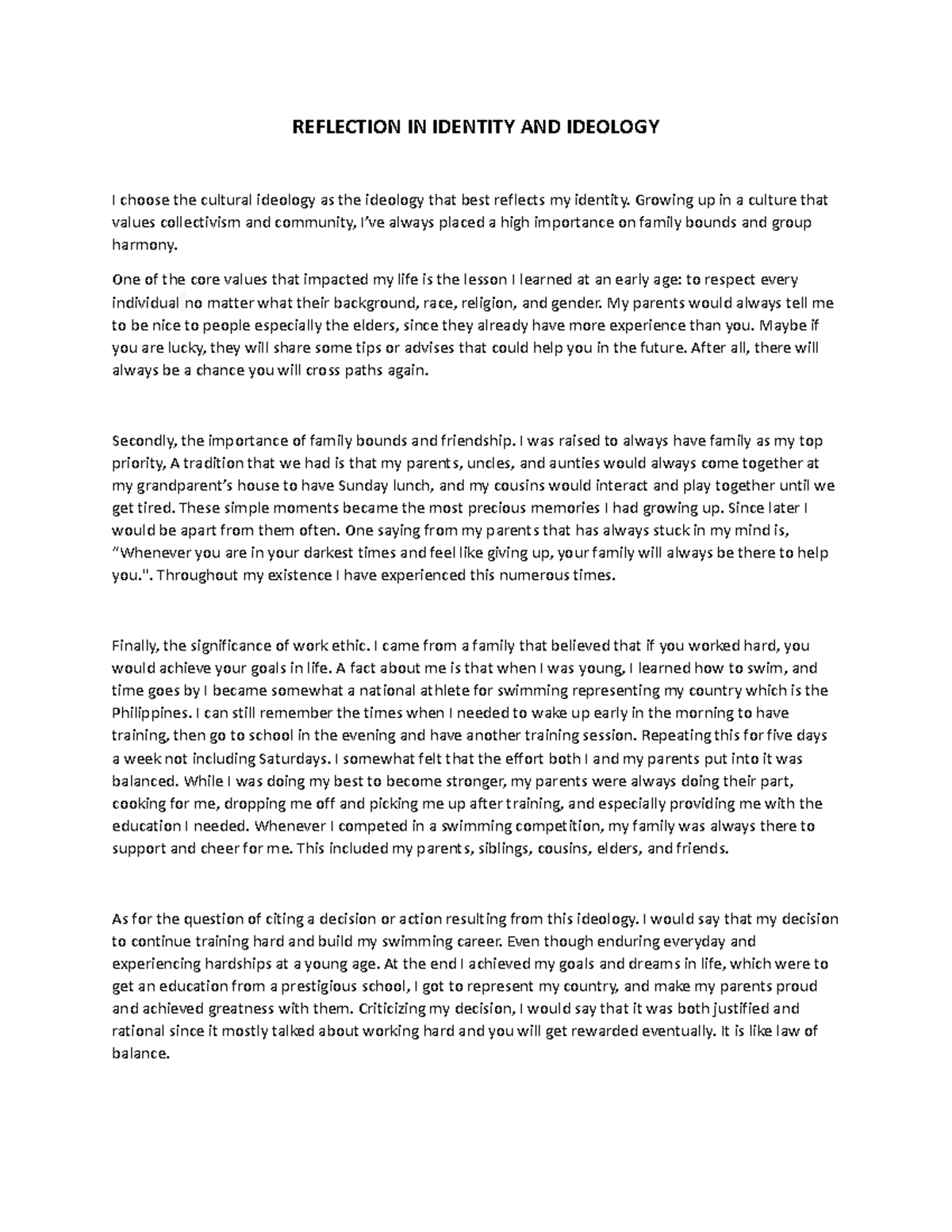 Reflection Identity - REFLECTION IN IDENTITY AND IDEOLOGY I choose the ...