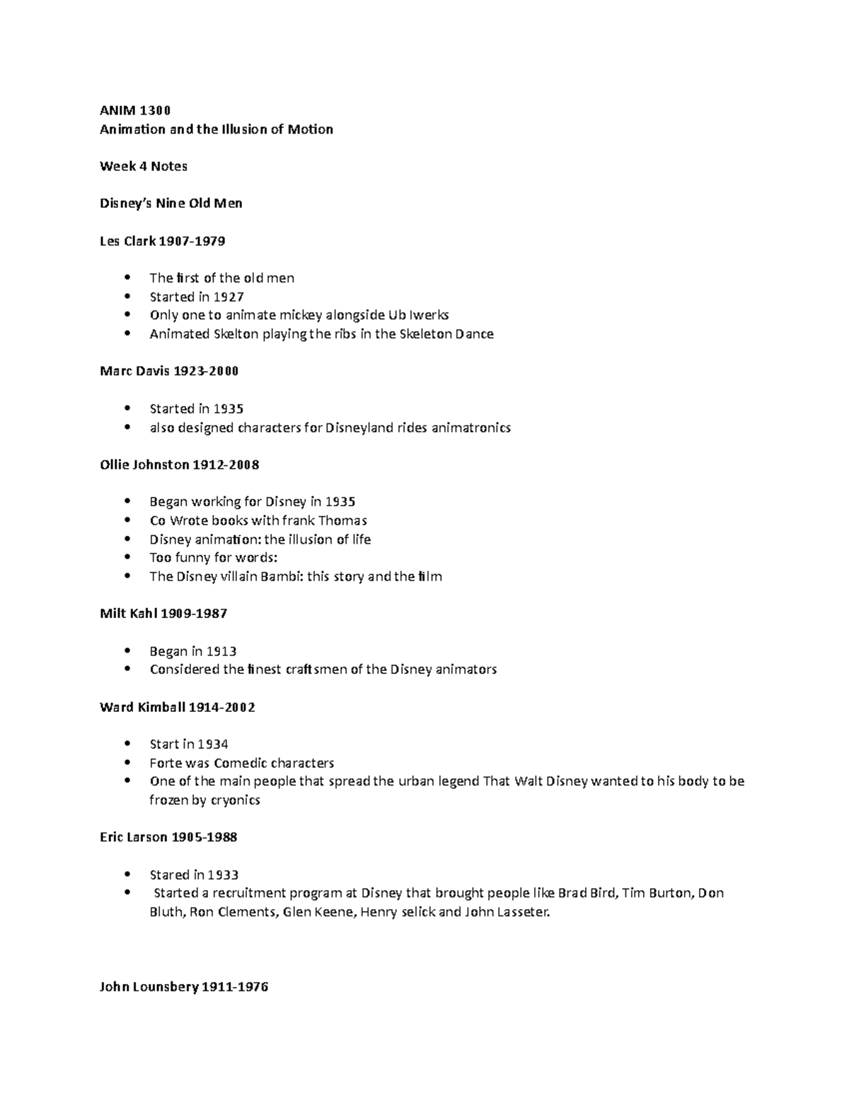 ANIM 1300 week 4 - Lecture notes 3 - ANIM 1300 Animation and the ...